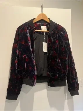 Joie | Jackets & Coats | Velvet Floral Bomber Jacket In Navy And ...